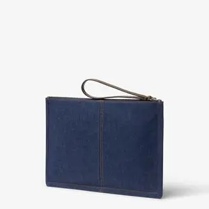 Fendi Ff Flat Pouch Dark Blue Denim Fabric Pouch